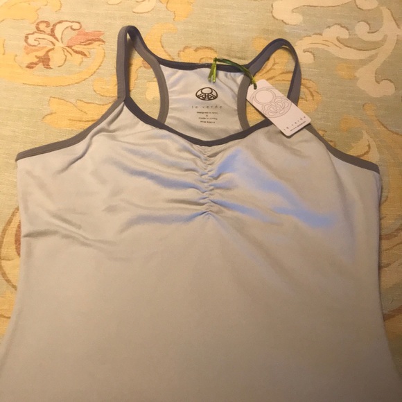 Te Verde | Tops | Nwt Te Verde Tank Light Grey W Greyblue Trim | Poshmark